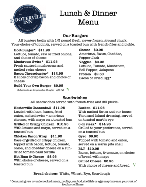 Menus - Hooterville Inn Bar and Grill